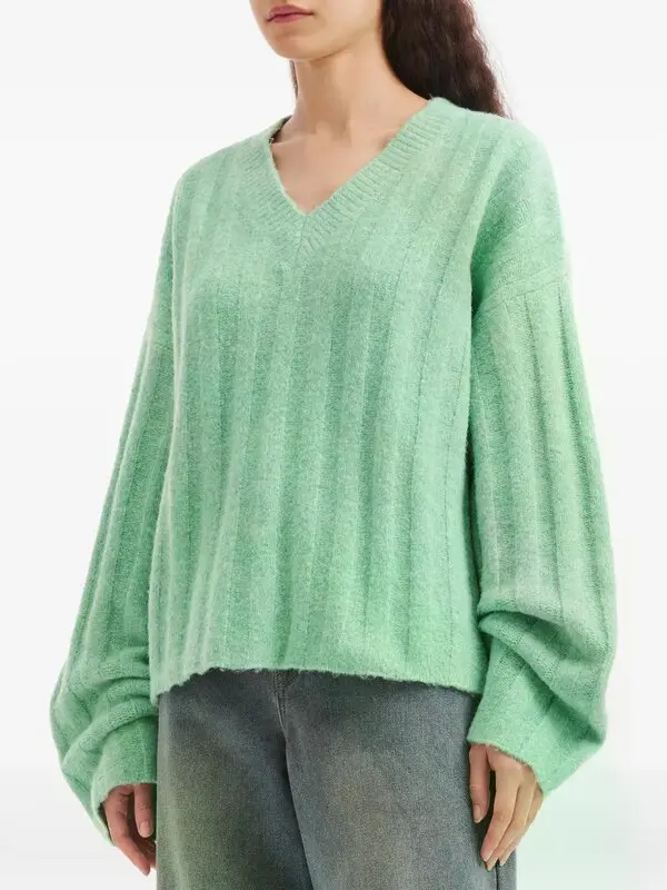 TOUT A COUP V-neck Ribbed Sweater - Green