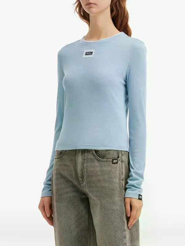 MINI CREAM Lace-trim Long-sleeve T-shirt