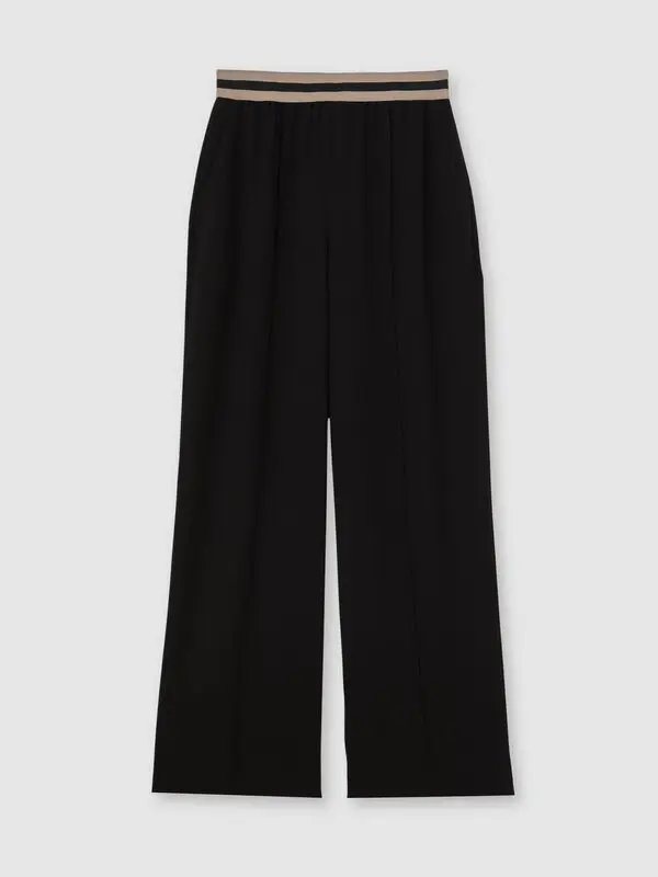 REISS Elasticated-waist Wide-leg Trousers - Black