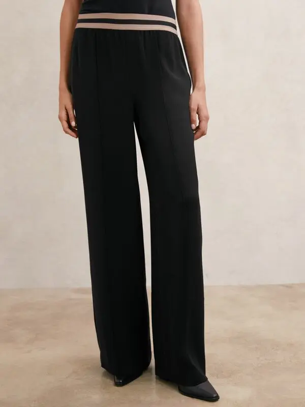REISS Elasticated-waist Wide-leg Trousers - Black