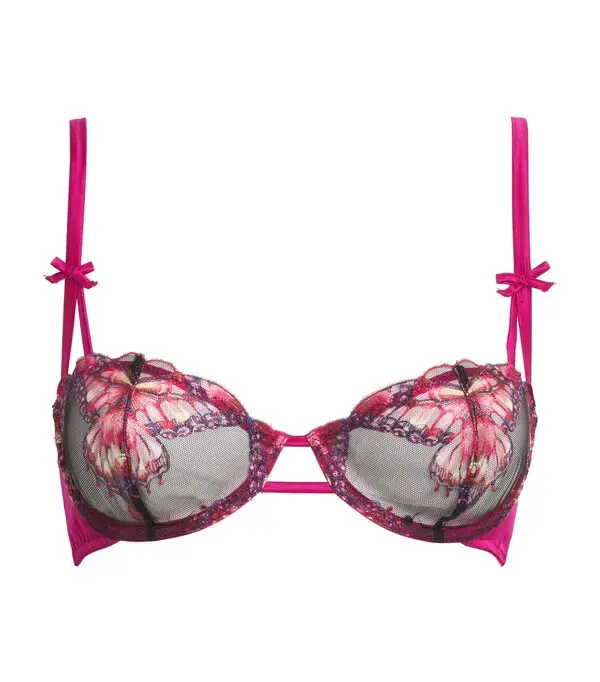 Fleur Du Mal Butterfly Embroidered Balconette Bra - Pink