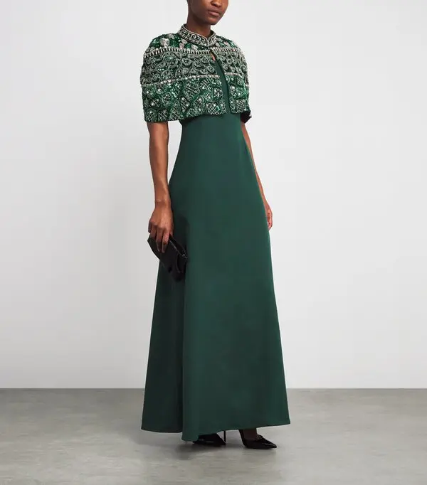 Raishma Embellished Cape Beatrice Gown - Green