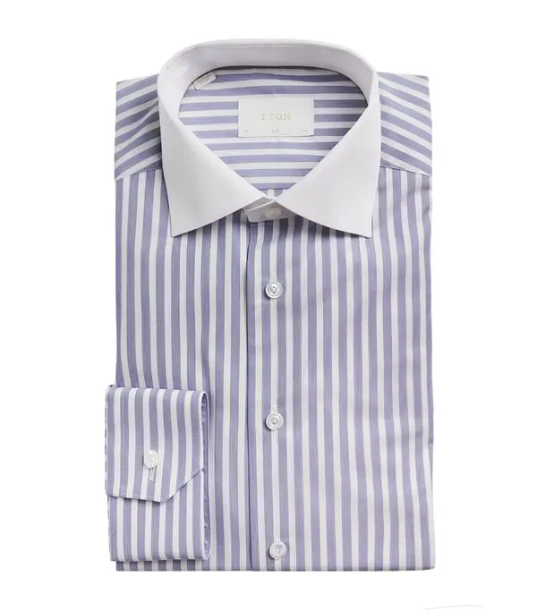Eton Supima Cotton Twill Bengal Stripe Shirt - White