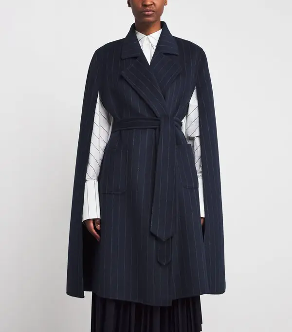 WOLK MORAIS Cashmere Pinstripe Tie-waist Cape Coat - Navy