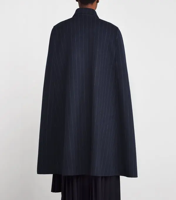 WOLK MORAIS Cashmere Pinstripe Tie-waist Cape Coat - Navy