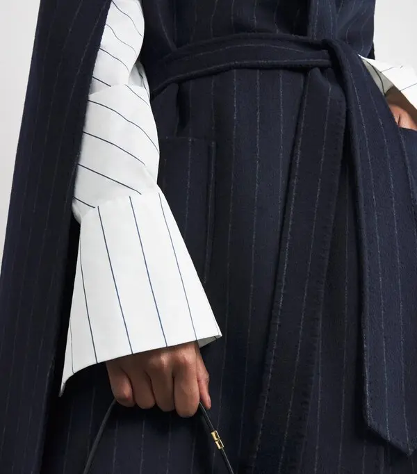 WOLK MORAIS Cashmere Pinstripe Tie-waist Cape Coat - Navy