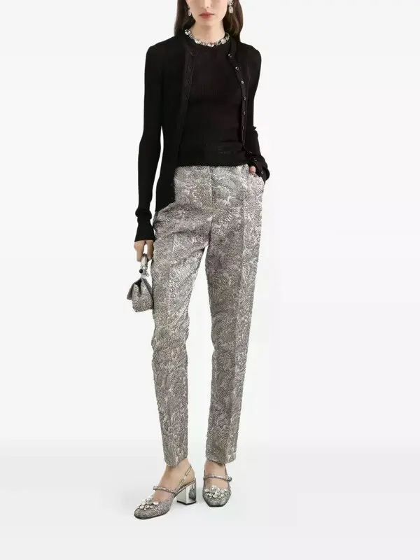 Dolce & Gabbana Floral-jacquard Trousers - Silver