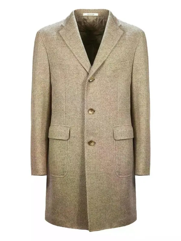 Tagliatore Herringbone Weave Brooch Coat - Neutrals