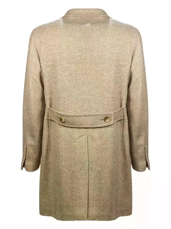 Tagliatore Herringbone Weave Brooch Coat - Neutrals