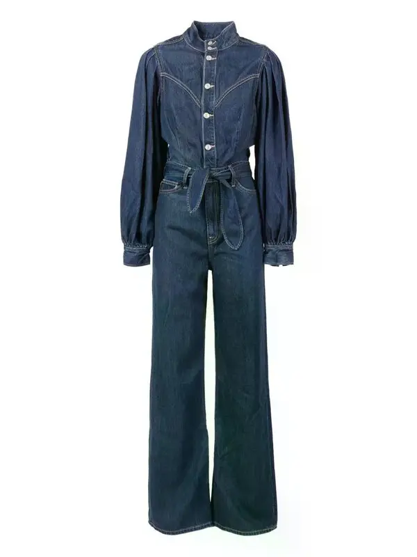 7 For All Mankind Tie-waist Long-sleeve Jumpsuit - Blue