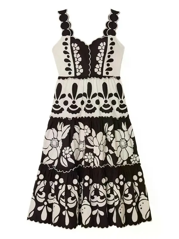 Farm Rio Scalloped Trim Midi Dress