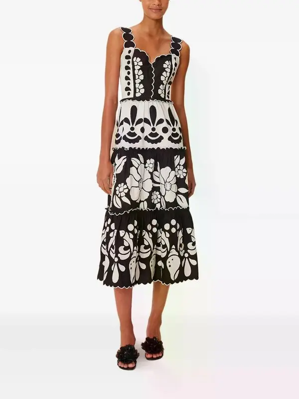 Farm Rio Scalloped Trim Midi Dress