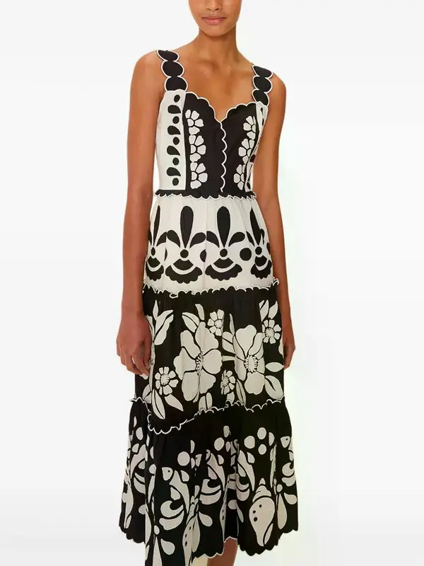 Farm Rio Scalloped Trim Midi Dress