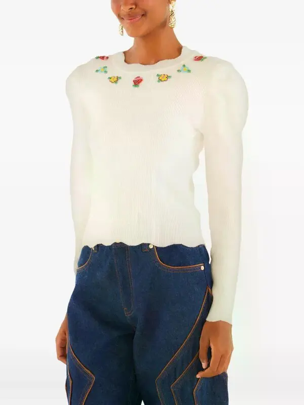 Farm Rio Beaded Puff-sleeve Top