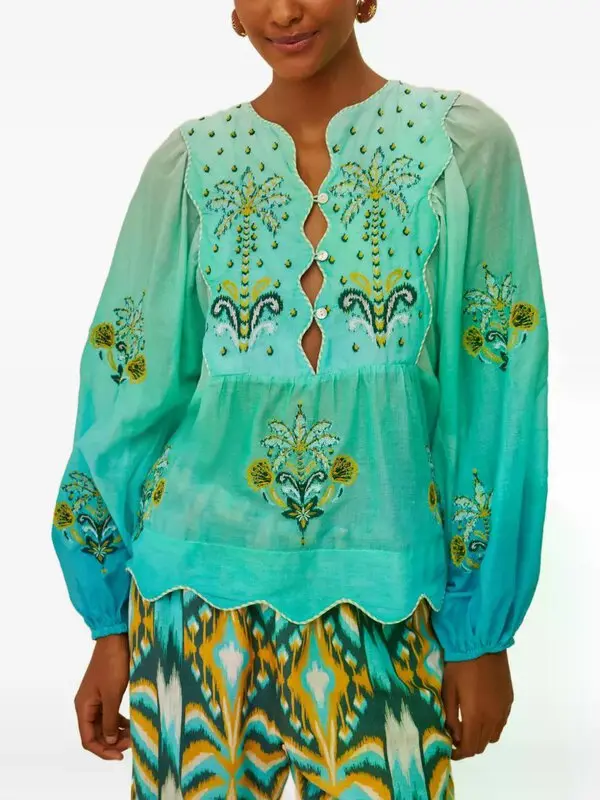 Farm Rio Embroidered Long Sleeve Top