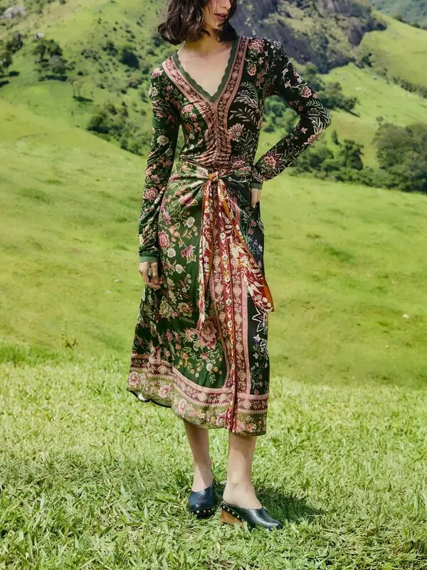 Farm Rio Floral Print Midi Dress
