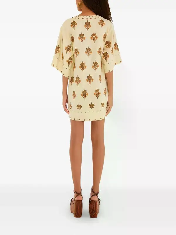 Farm Rio Studded Palm-print Mini Dress