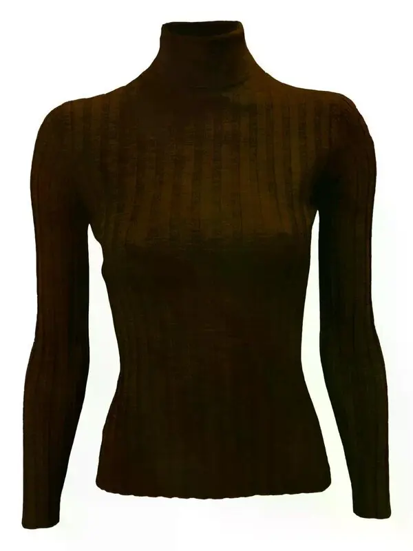 LA ROSE Turtleneck Ribbed Knit Sweater - Brown