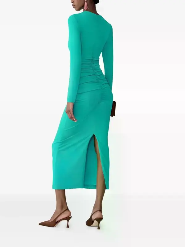 green carolina herrera dress Turquoise Draped Chain Link Halter Gown