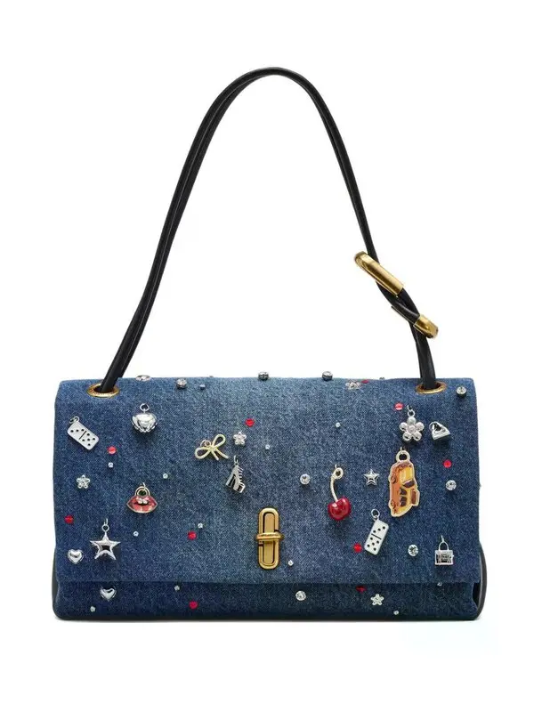 Marc Jacobs Large Denim Shoulder Bag With Charm Embellishment - Blue