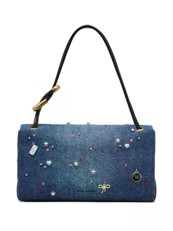 Marc Jacobs Large Denim Shoulder Bag With Charm Embellishment - Blue