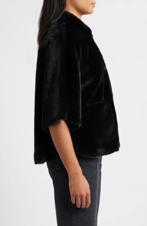 Wit & Wisdom Faux Fur Capelet With Crystal Brooch - Black