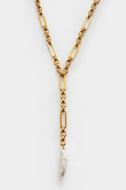 KATIE LOXTON Allure Pearl Lariat Necklace - Gold