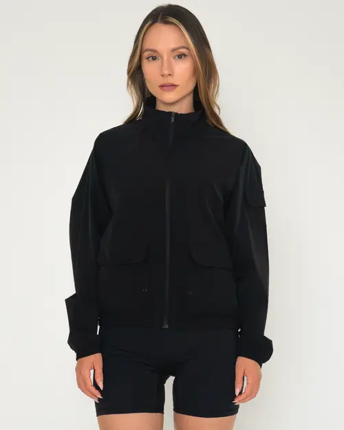 REBODY Cargo Nylon Windbreaker Jacket - Black