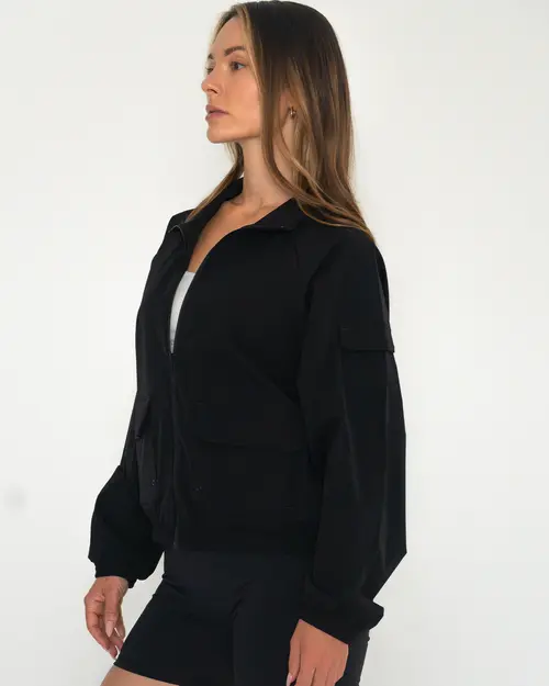 REBODY Cargo Nylon Windbreaker Jacket - Black
