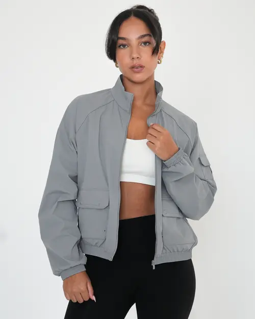 REBODY Cargo Nylon Windbreaker Jacket - Stone