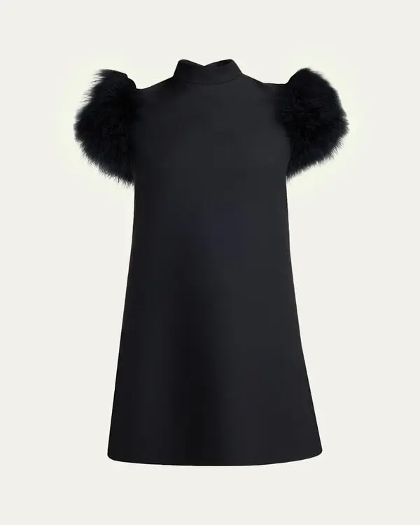 Valentino Garavani Feather-sleeve Mini Dress - Nero