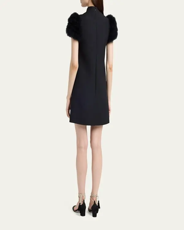 Valentino Garavani Feather-sleeve Mini Dress - Nero