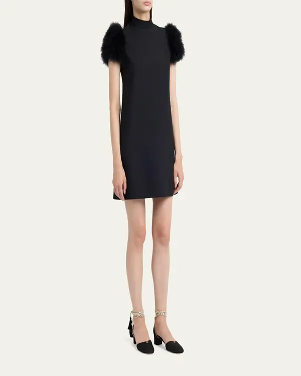 Valentino Garavani Feather-sleeve Mini Dress - Nero