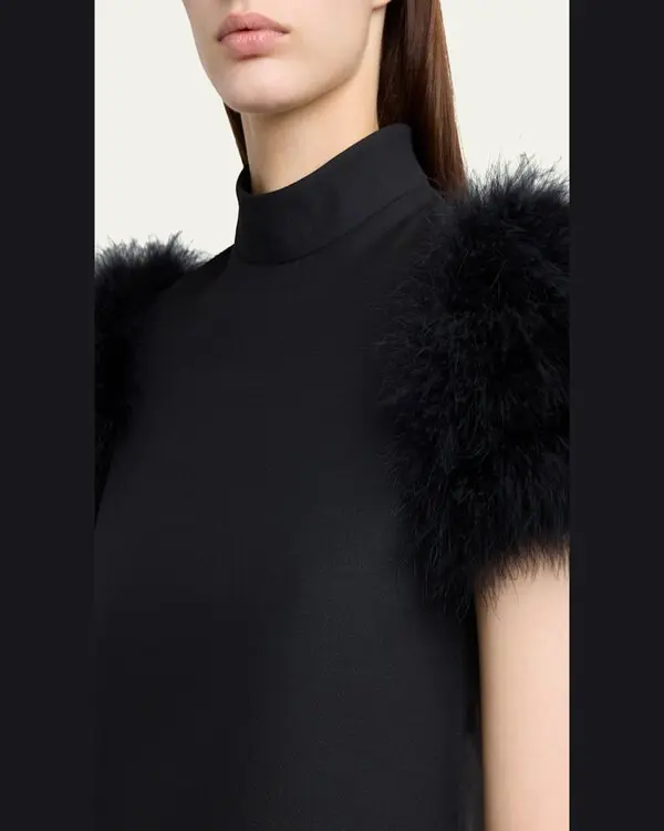 Valentino Garavani Feather-sleeve Mini Dress - Nero