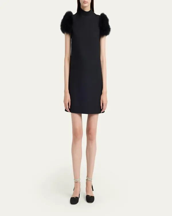 Valentino Garavani Feather-sleeve Mini Dress - Nero