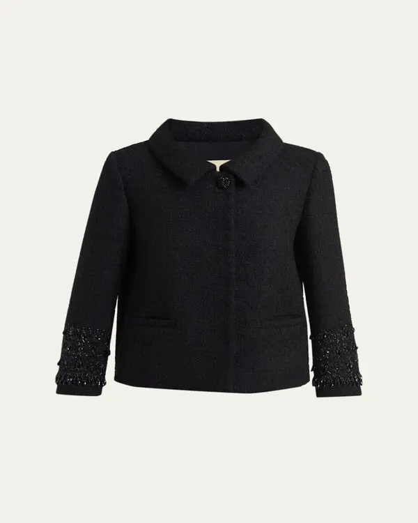 Valentino Garavani Crystal Embroidered Tweed Top Coat