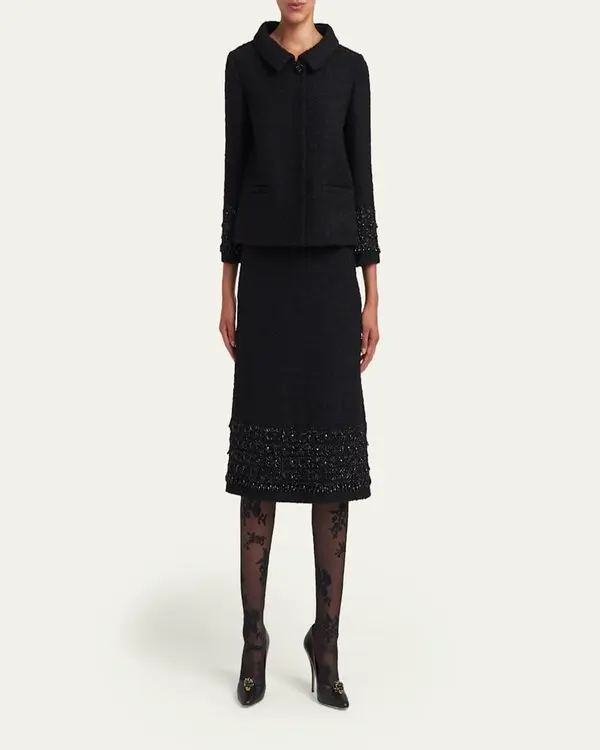 Valentino Garavani Crystal Embroidered Tweed Top Coat