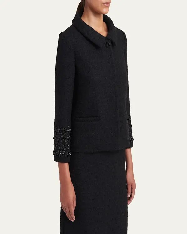 Valentino Garavani Crystal Embroidered Tweed Top Coat