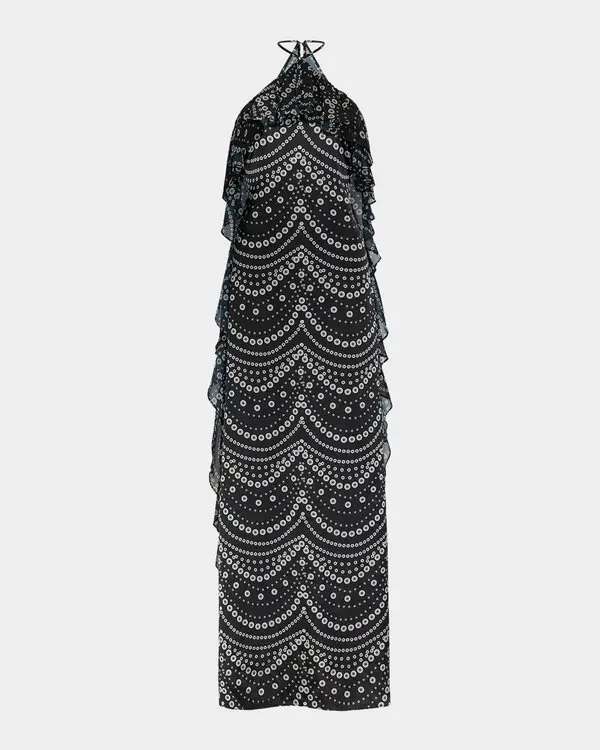 Misa Stranded Pearls Lupita Halter Maxi Dress