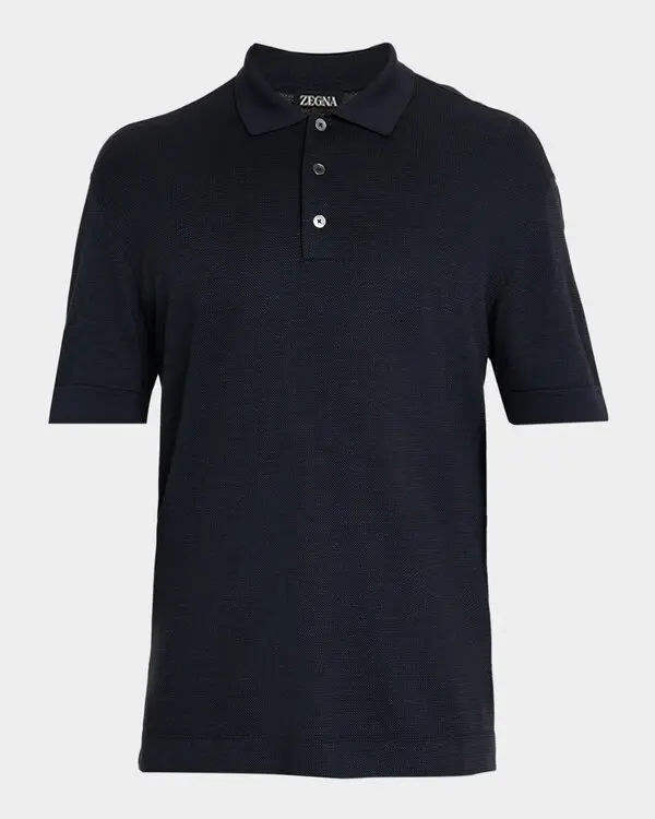 Zegna Cotton And Silk Tipped Polo Shirt - Nvy Sld
