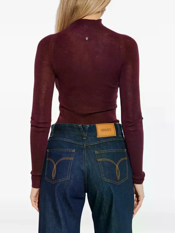 Versace Ribbed Knit Mock Neck Sweater With Medusa Stud