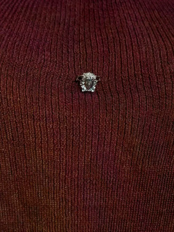 Versace Ribbed Knit Mock Neck Sweater With Medusa Stud