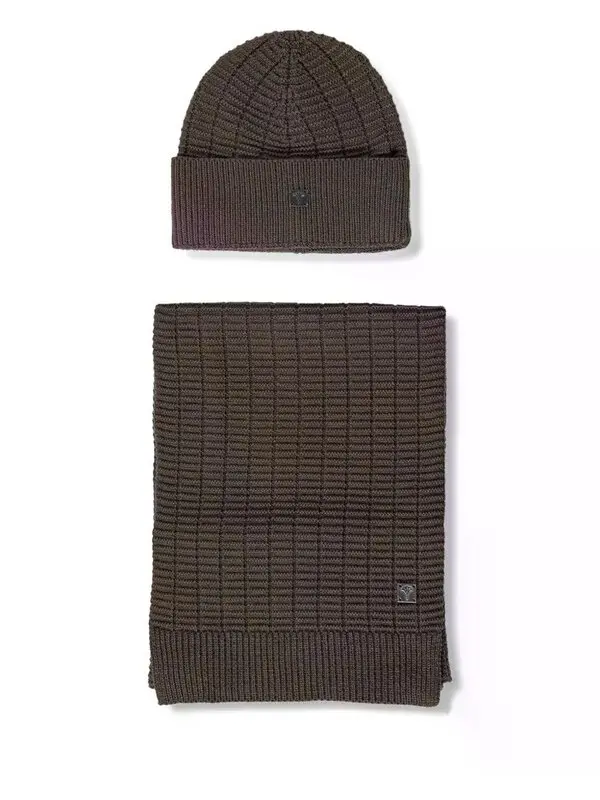 JOOP! Ribbed Beanie And Scarf Set - Brown