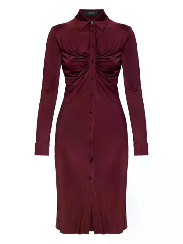 Versace Gathered Bust Midi Shirt Dress