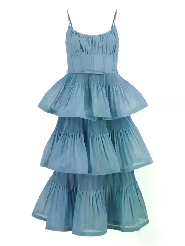 Zimmermann Pleated Tiered Midi Dress - Blue
