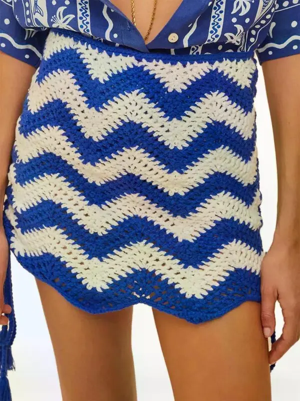 Farm Rio Chevron Tasseled Mini Skirt - Blue