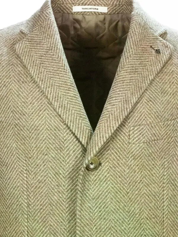 Tagliatore Herringbone Weave Brooch Coat