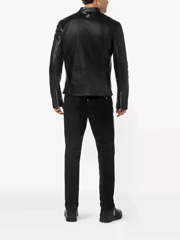 BILLIONAIRE Embroidered Zip-fastening Leather Jacket