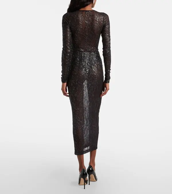 Wardrobe.NYC Floral Lace Midi Skirt - Black