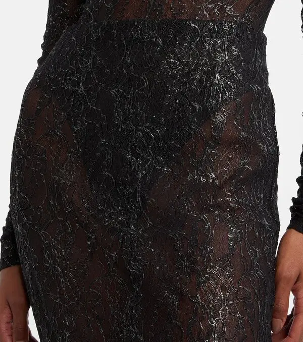 Wardrobe.NYC Floral Lace Midi Skirt - Black